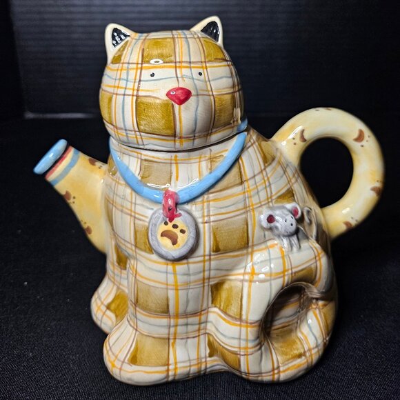 Sakura | Dining | Sakura China By Debbie Mumm Plaid Kitty Cat Ceramic ...